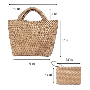 Spring & Summer Handmade Woven Tote Handbag, Vegan Leather, (Light Brown)