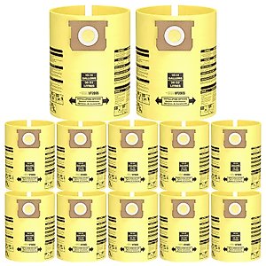 10PCS 10-14 Gallon Vacuum Bags for Shop Vac Bags, Disposable Wet Dry Vaccum Collection Bags Replace Part Type I #90672 9067200, Type F #90662 9066200 9066233, VF2005 (Yellow)