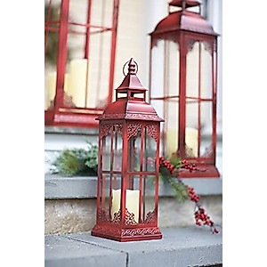 Set of 3 Extra Tall Red Candle Lanterns - 19.75, 28 and 37 Inch