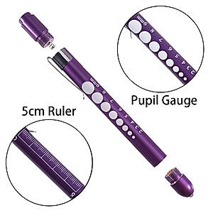 Aokin Pen Light with Pupil Gauge, Reusable LED Penlight Medical for Doctor Nurse Diagnostic etc, White Light, Sky Blue and Purple
