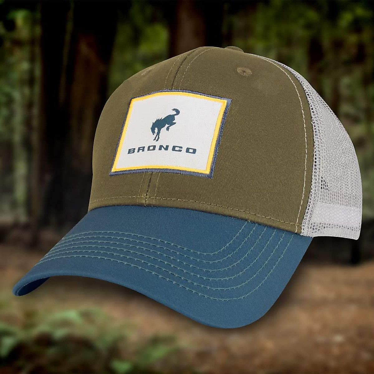 Ford Bronco Snapback Hat with Patch Logo, Olive/Teal