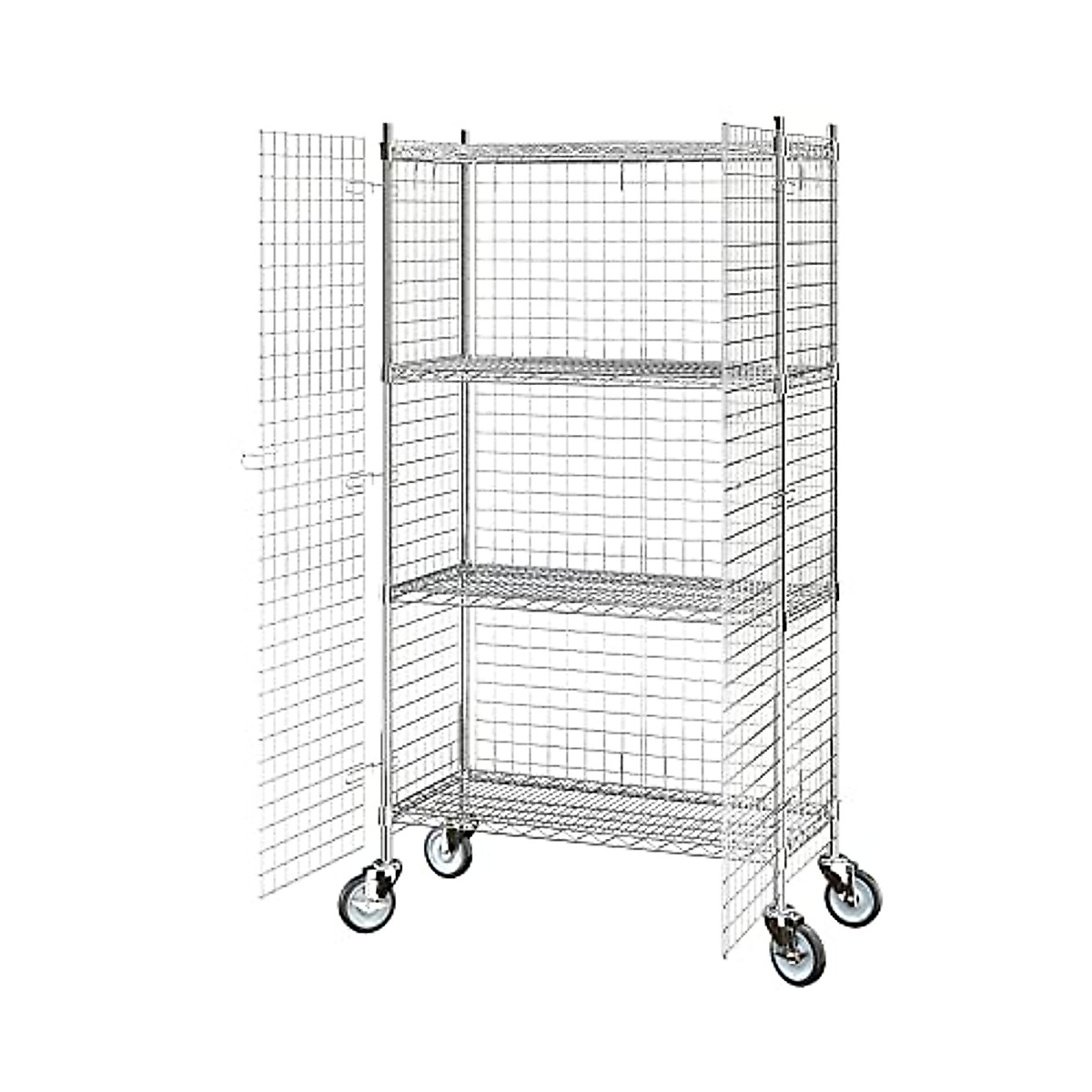 Krollen Industrial NSF Mobile Wire Chrome Security Cage Kit - 18" x 36" x 69" with 4 Shelves