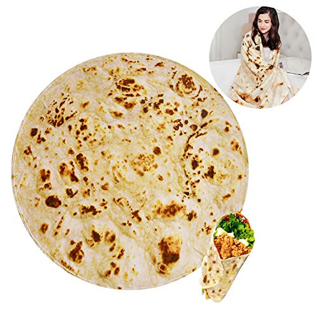 LAGHCAT Tortilla Blanket, Tortilla Throw Blanket Round for Adult and Kids, Easter Gift Flour Tortilla Blanket, Soft Flannel Taco Blanket for Everyone (Black and Yellow, 80 inches)