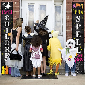 Hocus Pocus Halloween Decorations Outdoor - I Smell Children I Put A Spell On You Front Porch Sign & Hanging Banners for Outside Decor