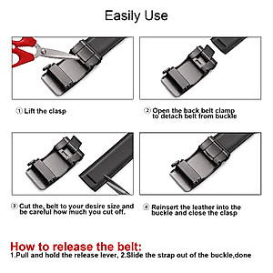 SENDEFN Men's Leather Belt Automatic Ratchet Buckle Slide Belt for Dress Casual Trim to Fit with Gift Box(A-black-42)