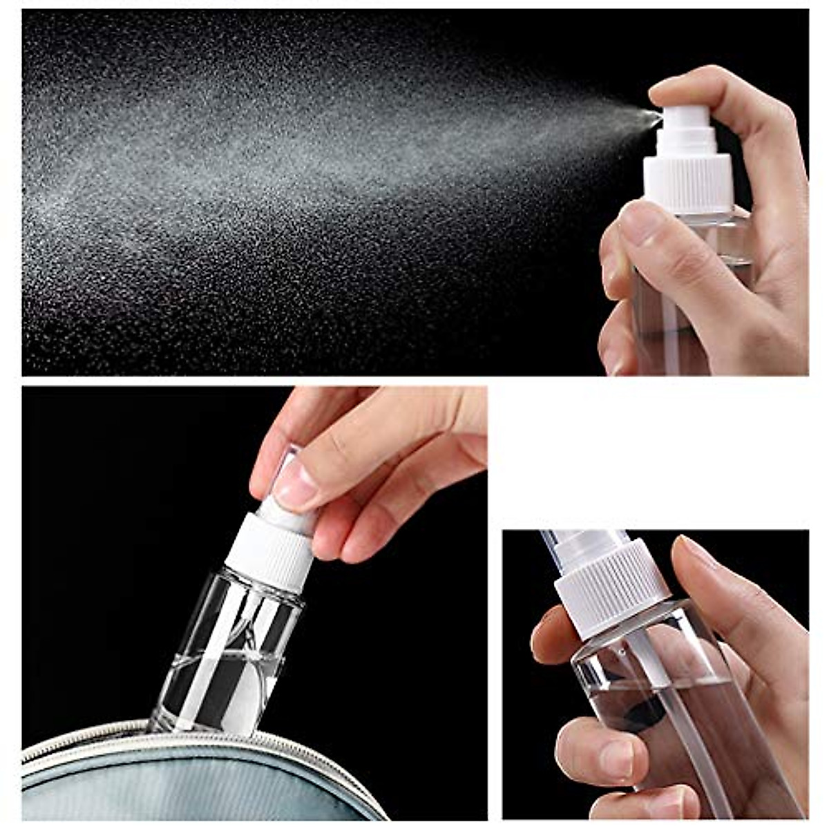 FALOME 5pcs Clear Empty Spray Bottles Refillable Cosmetic Containers for Cleaning Products for Travel