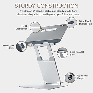 POUT - Eyes 3 Lift — Ergonomic Laptop Stand for Desk, Adjustable Height 2" to 20" — Laptop Riser Portable Laptop Stand for Laptop — Standing Desk Converter for MacBook 10"-17" Laptops (Gray)