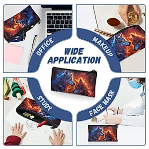 Suhoaziia Fire Flame Wolf Pencil Box Organizer for Classroom Zipper Stationery Pencil Bags Girls Boys Kids Women Men Stationery Bag School Pen Pouch for Purse Notebook Planner
