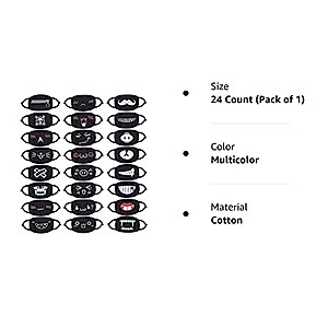 24pcs (Style) Mouth Mask Black Cartoon Mouth Mask Kawaii Cotton Mask, Unisex