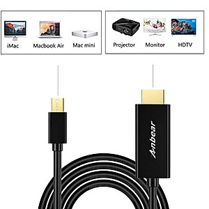 Anbear Mini DisplayPort to HDMI 6 FT, Gold Plated Mini Display Port(ThunderboltTM Port) to HDMI HDTV Male to Male Adapter Compatible for Mac Book,MacBook air, iMac, and More