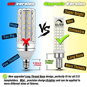 ALIDE E12 100W Dimmable Replacement LED Candelabra Bulbs C7,6000K Daylight Bright Cool White,1000 Lumen T6 E12 10W LED Chandelier Light Bulbs for Ceiling Fan Pendant Lighting Salt Lamp,5 Pack