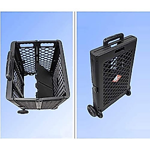 RAZZUM Large Hand Trucks,Plastic Folding Supermarket Shopping Cart Portable Trolley Car Luggage Push Storage Box Storage Box Trolleys/Orange