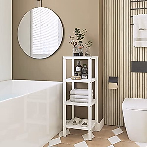 SMIBUY Bathroom Storage Shelf, 4-Tier Bamboo Rack Organizer, Multifunctional Shelving Unit for Living Room Bedroom Kitchen (White)