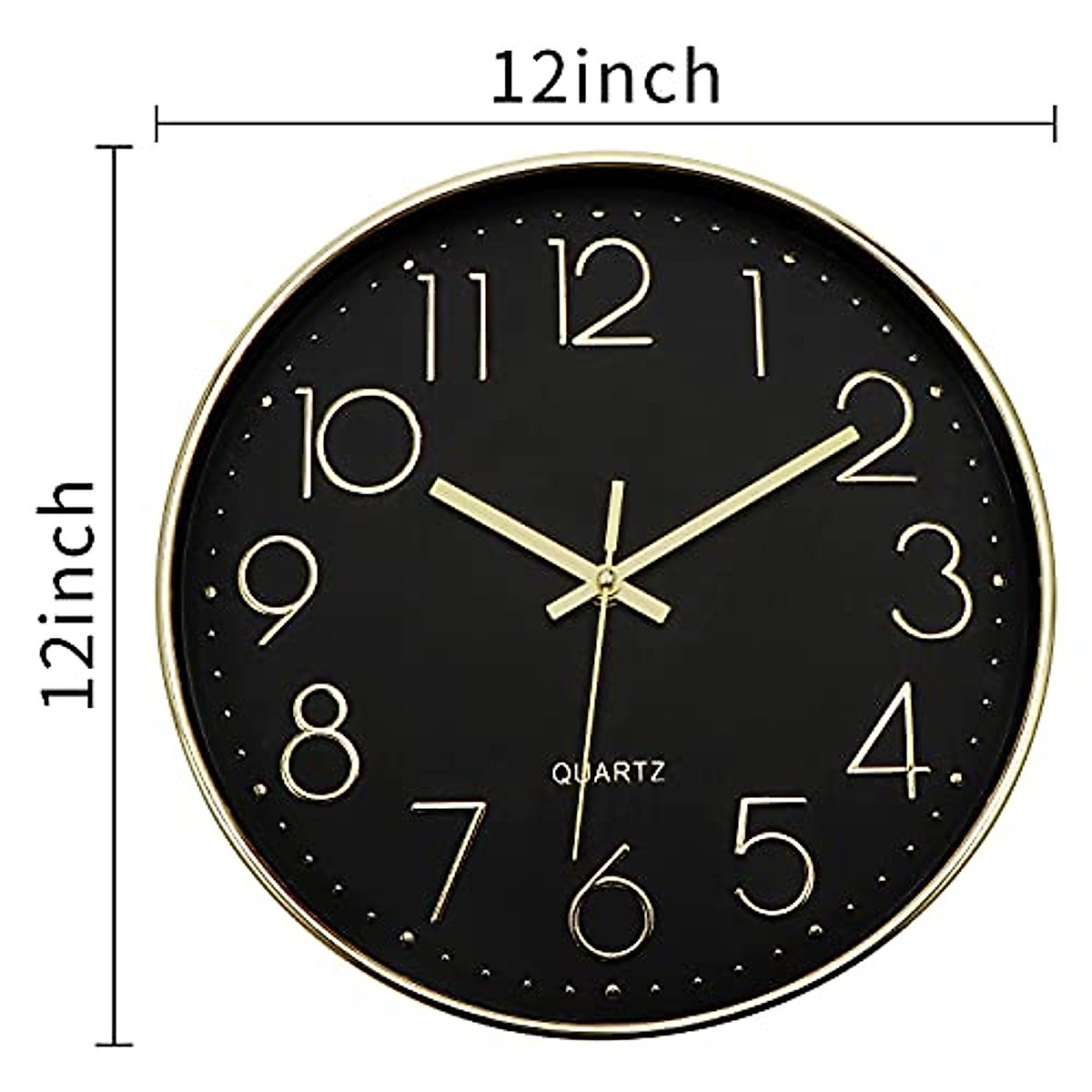 Foxtop 12 Inch Gold Wall Clock Silent Non-Ticking Battery Operated Round Wall Clock Modern Simple Style for Office School Living Room Home Kitchen Bedroom Decor