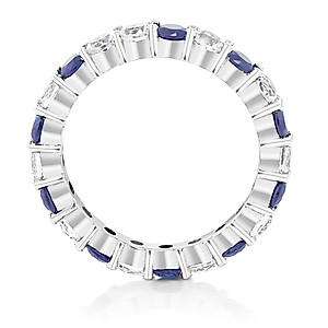 Gem Stone King 925 Sterling Silver Blue and White Created Sapphire Eternity Wedding Band Ring For Women (2.20 Cttw, Available In Size 5, 6, 7, 8, 9)