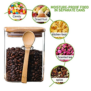 NEPIVEL 4 Pack Glass Jars with Bamboo Lids, 18.5Oz Containers Airtight Lid and Spoons,100% Sealed Spice for Candy Coffee Beans Sugar Nuts Cookies,540ml