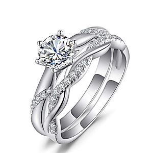 Castillna Sterling Silver Twisted Flame Simulated Diamond CZ Cubic Zirconia Engagement Wedding Bridal Rings Set