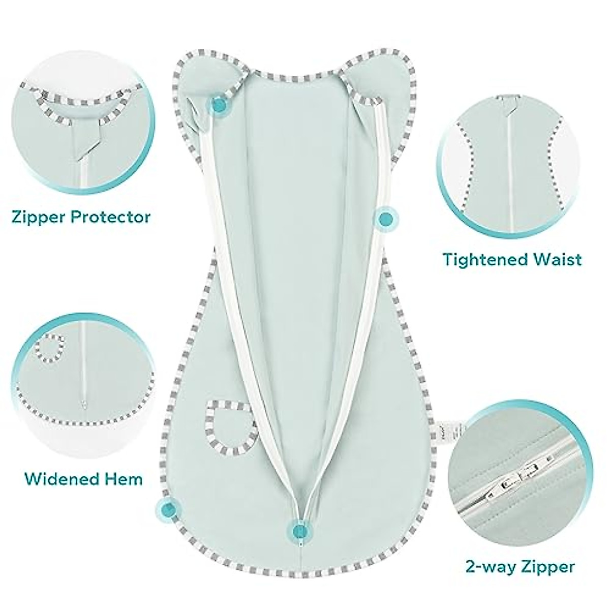 ZIGJOY Baby Transition Swaddle Sack, Snug Fit Arms Up Swaddle with 2-Way Zipper, 100% Cotton Self-Soothing Sleep Sack for Better Sleep, 1.0 TOG, Mint Green, 3-6 Months