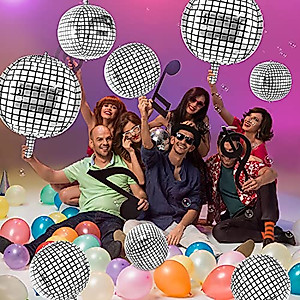 30 Pcs Disco Ball Balloons 32" 22" 10" 4D Disco Balloons 70s Disco Party Decorations Round Metallic Silver Disco Foil Balloons Mirror Disco Balloons for Disco Dance Party Birthday Wedding Supplies