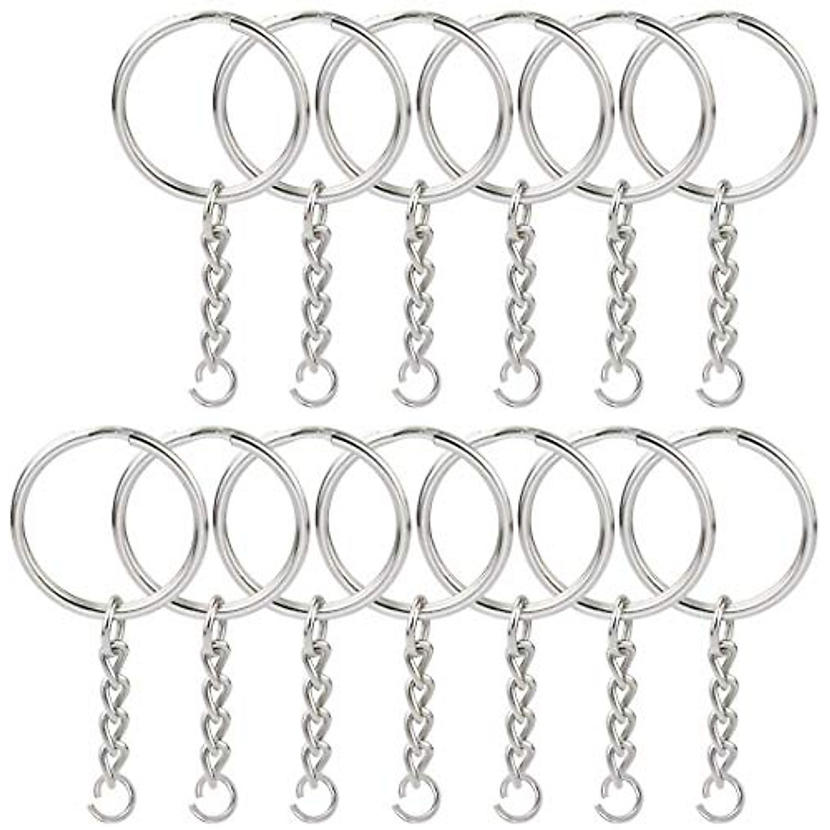 150 Pcs NANSSY 1 Inch/25mm Split Keyrings with Chain Silver Keychain Ring, Key Chains Rings Parts with Open Jump Ring and Connector.