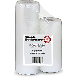 Simple Houseware Vacuum Sealer Bags Food Sous Vide Roll, 2-Pack (11" x 50' and 8'' x 50', total 100 feet)