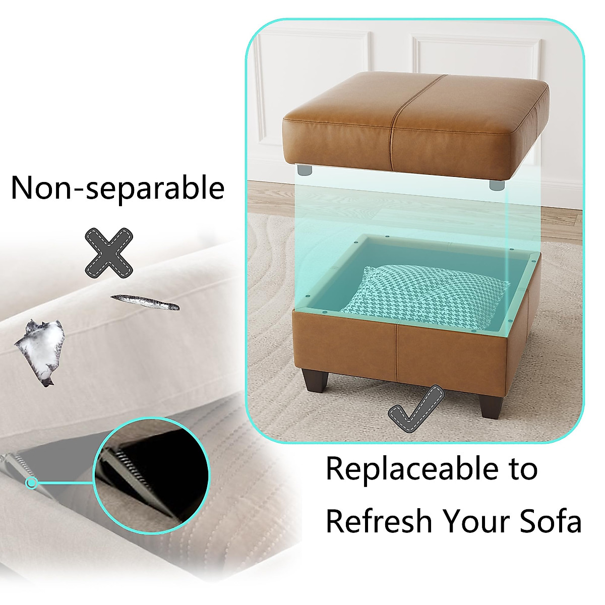 EASE MOOSE Modular Sectional Accent Chair with Storage Seat, Faux Leather Armchair Modern Single Sofa Club Chair for Living Room