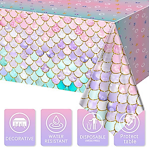 JQSSHXB Mermaid Birthday Tablecloth 3 Pack Mermaid Table Cloths Disposable Plastic Mermaid Birthday Decorations for Party Kids Girls Baby Shower Themed Mermaid Birthday Party Favors (Fish Scale)