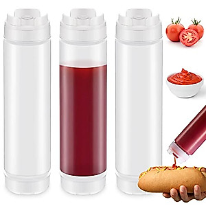 3 Pcs 16 oz Inverted Plastic Squeeze Bottles, Refillable Tip Large Valve Dispenser Condiment Squeeze Bottle for Sauces Ketchup Sour Cream Self Sealing Syrup Dispenser for Restaurants (White)