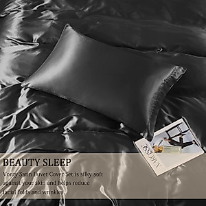 Vonty 3-Piece Silky Satin Duvet Cover Set King Size Comforter Cover, Organic Natural 400TC Black Duvet Cover Set - Luxury & Sexy Bedding Duvet Covers with Zipper Closure(No Comforter)