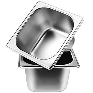 SINJEUN 8 Pack 1/6 Size x 4 Inch Deep Steam Table Pans, Stainless Steel Steam Pan Catering Food Pan for Restaurant, Hotel, Catering, Silver