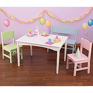 KidKraft Nantucket Wooden Table with Bench and 2 Chairs, Multicolored, Children's Furniture - Pastel, Gift for Ages 3-8