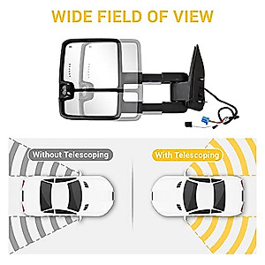 Sanooer Towing Mirrors for 2003-2007 Chevy Silverado Suburban Avalanche Tahoe GMC Sierra Yukon Cadillac Escalade with Power Glass Turn Signal Light Backup Lamp Heated Extendable Pair Set