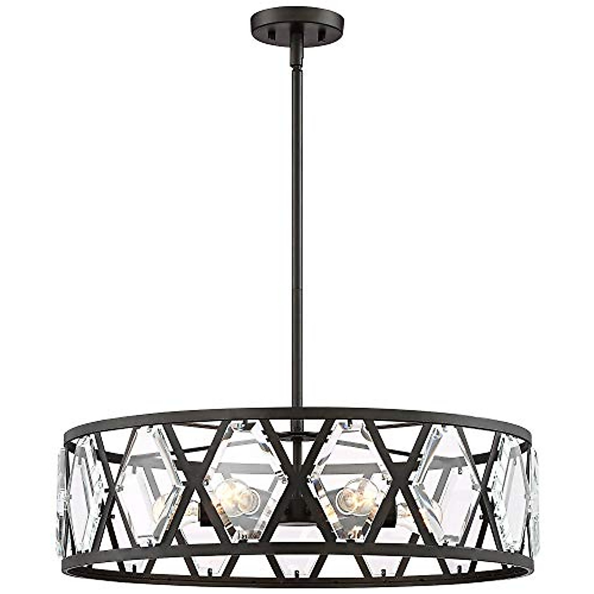 Regency Hill Lexington Black Pendant Chandelier 26" Wide Rustic Industrial Clear Crystal Glass Drum Shade 6-Light Fixture Dining Room House Foyer Entryway Kitchen Bedroom Living Room