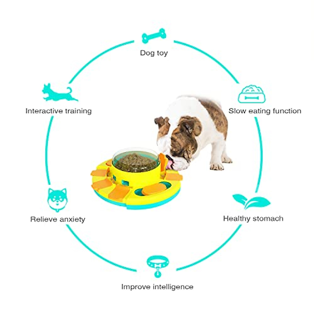 Dog Food/Treats Dispensing Container Toy | Interactive Pet Toy | Slower Feeder with Press Button, Blue