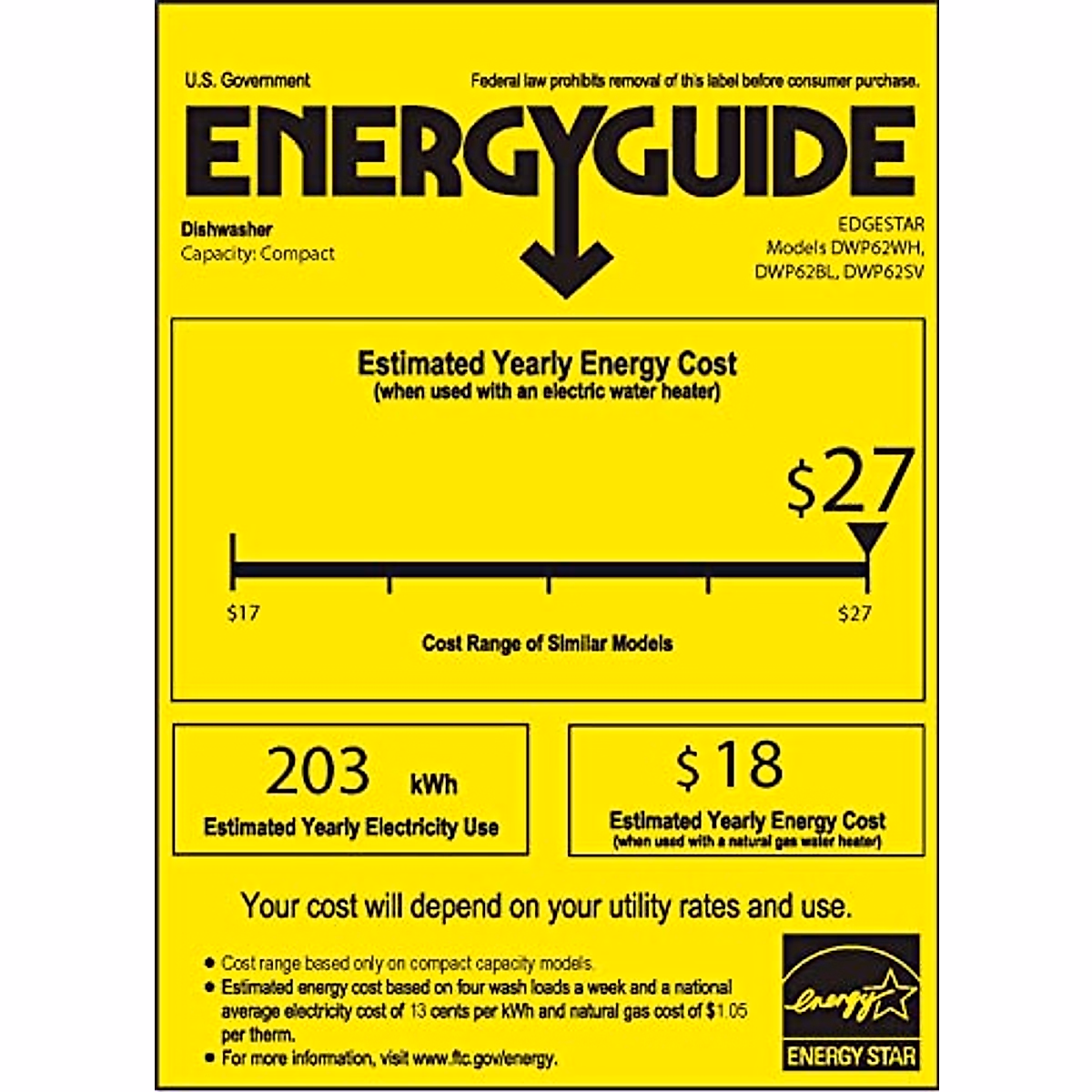 EdgeStar DWP62BL 6 Place Setting Energy Star Rated Portable Countertop Dishwasher - Black