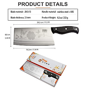Meat Cleaver Knife 7.2 Inch, Ultra Sharp Chinese Chef's Knives, Full-tang Chopping Knife, 30Cr13 Steel Blade Thickness 2 mm, TJ SEGA Series TC17068