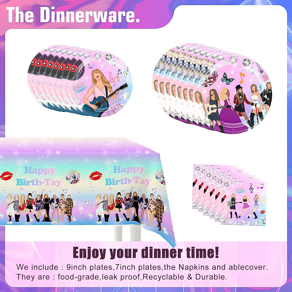 81pcs Birthday Party Decorations Plates, Birthday Party Supplies Include 40pcs Plates 40pcs Napkins 1pc Tablecloth Music Party Plates for Music Party Decorations Serves 20 Guests