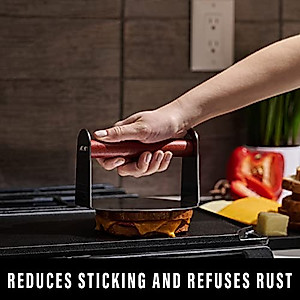 Bellemain Smash Burger Press for Griddle, Grill - Hamburger Press Patty Maker, Stainless Steel Meat Flattener Tool, Burger Smasher for Cooking - Wood Handle, 6” Round