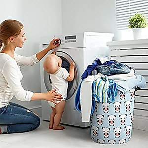 Cute Panda Heart Large Laundry Basket Hamper Bag Washing with Handles for College Dorm Portable