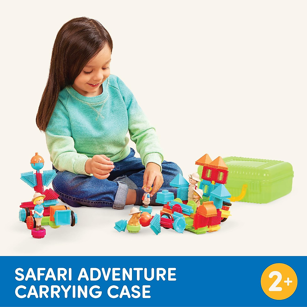 Battat- Bristle Blocks- STEM Interlocking Building Blocks- 85 pc Playset- Reusable Carry Case- Developmental Toys for Toddlers & Kids- Safari Adventure Carrying Case- 2 Years +