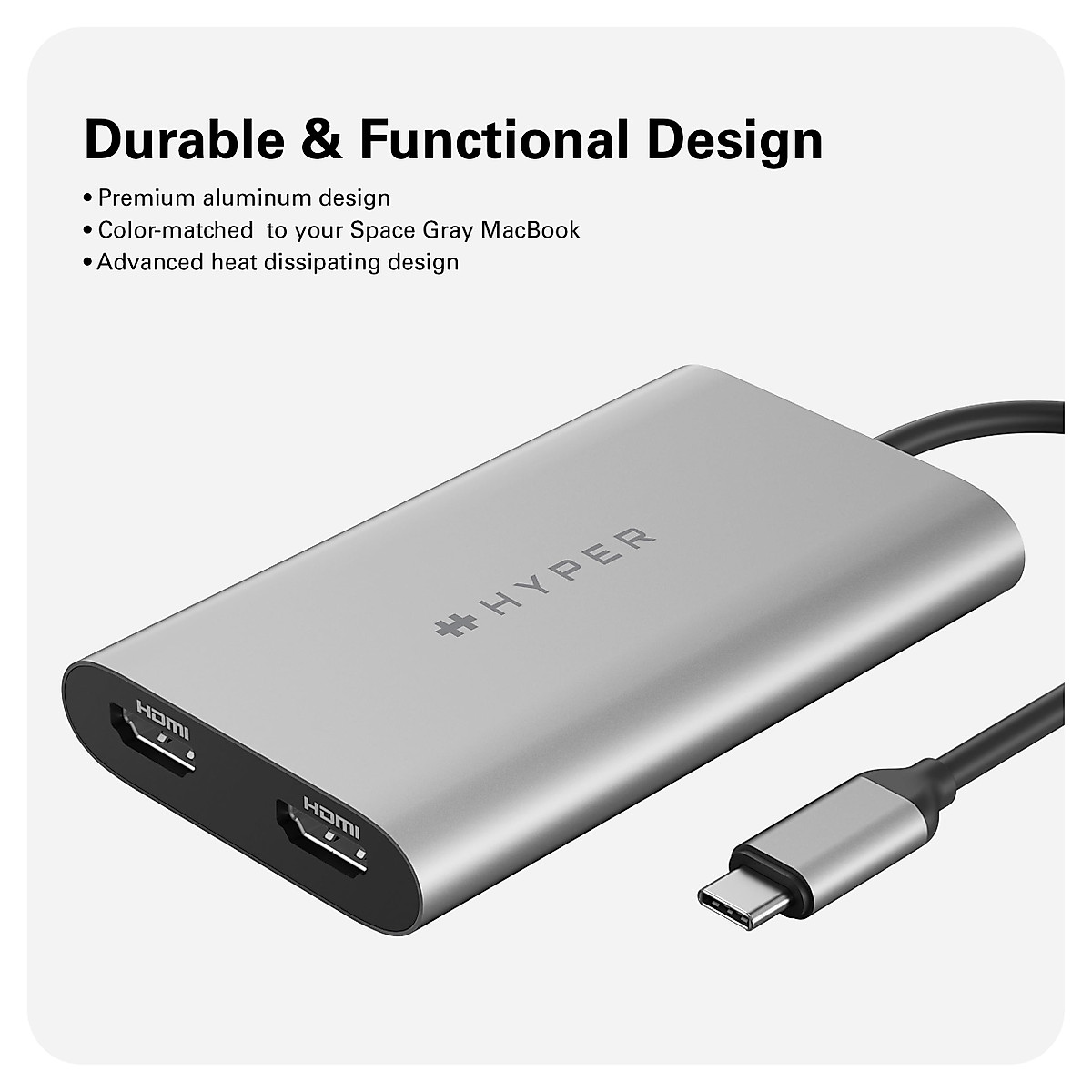 HyperDrive Dual 4K HDMI Adapter for M1/M2 MacBook 2X HDMI, Pass-Through Charging