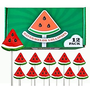 Watermelon Candy Lollipops - 12 Suckers Individually Wrapped - Summer Party Favors - Pool Party Treats - BBQ - Goodie Bags for Kids Birthday Party - Wedding Party Candy Buffet - Hand Decorated Pops