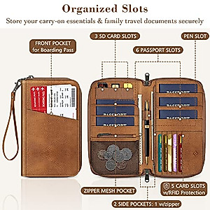 Fintie Family Passport Holder Wallet, RFID Blocking Travel Document Organizer Clutch Bag Credit Cards Case Cover for Women Men (Brown)