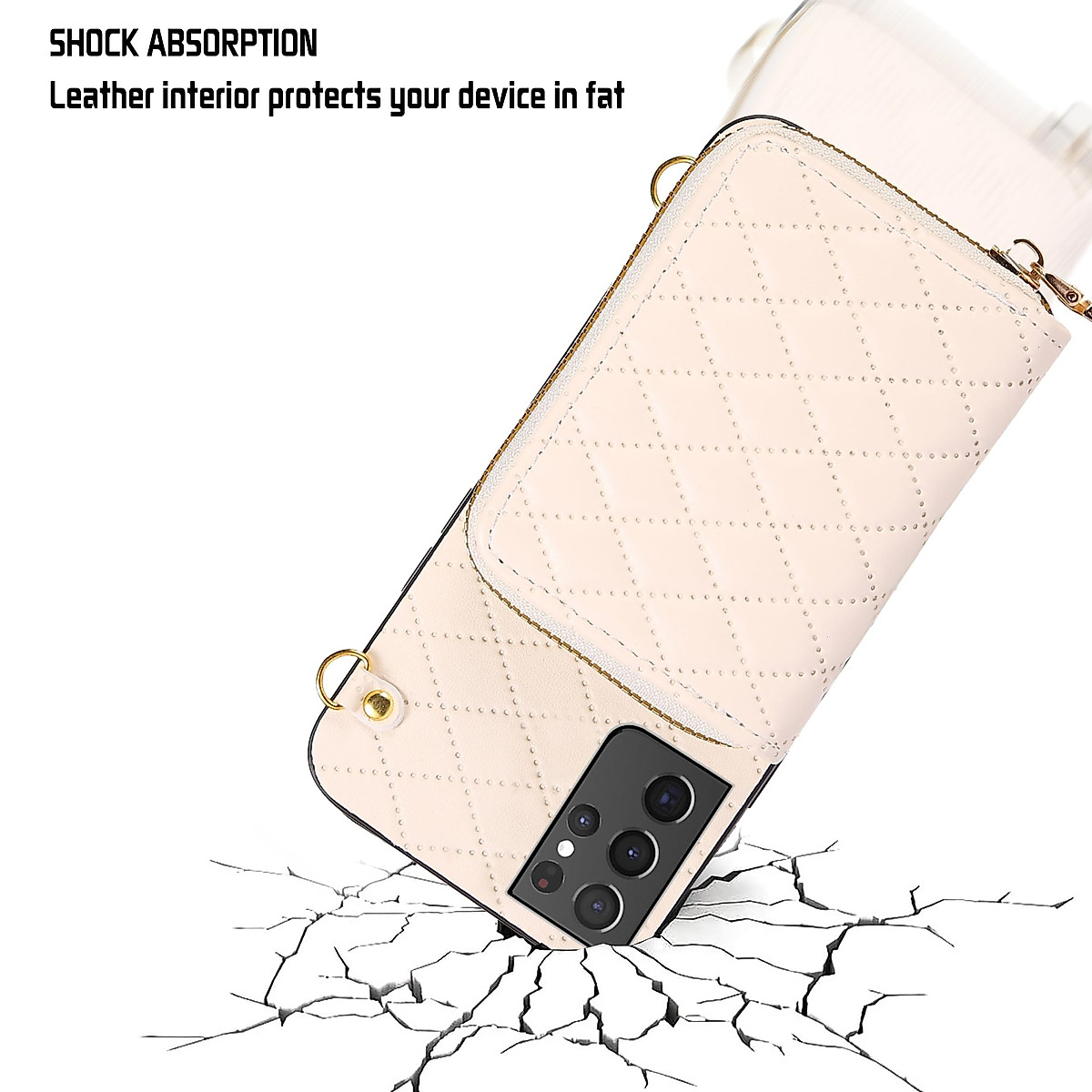 Furiet Detachable Crossbody Strap Wallet Case for Samsung Galaxy S21 Ultra 5G Zipper Purse, Multi Card Slots, PU Leather Stand Shockproof Cell Phone Cover for S21ultra 21S S 21 21ultra G5 Women Beige