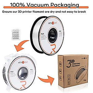 HTVRONT PLA 3D Printer Filament - White PLA Filament 1.75mm, 1KG Spool(2.2lbs), Dimensional Accuracy +/- 0.02mm, No Breaking & Tangling, Clog Free 3D Printing Filament Suitable for Most FDM Printer