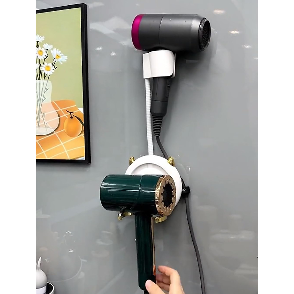 KWYUAIE Hands Free Hair Dryer Holder Wall Mounted, Blow Dryer Holder, Hair Dryer Holder Wall Mounted, Hair Dryer Wall Mount, Hair Tool Organizer, Adhesive Installation Hair Dryer Holder