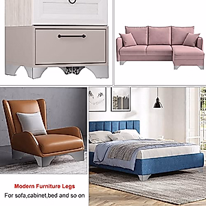 BSTKEY 4Pcs 8CM/3 Inch Modern Metal Furniture Sofa Cabinet Legs with Mounting Screws - DIY Replacement Legs Set for Furniture Cabinet Foot Legs Sofa Bed Desk Table Feet Support, Silver