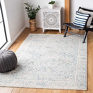 SAFAVIEH Tulum Collection Area Rug - 5'3" x 7'6", Ivory & Turquoise, Moroccan Boho Distressed Design, Non-Shedding & Easy Care, Ideal for High Traffic Areas in Living Room, Bedroom (TUL264B)