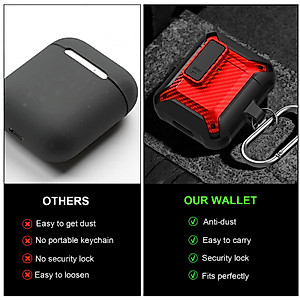 Lopnord Lock Compatible with Apple Airpods Case 2nd Generation, Rugged Case Cover for AirPods 1st with Keychain (Red)