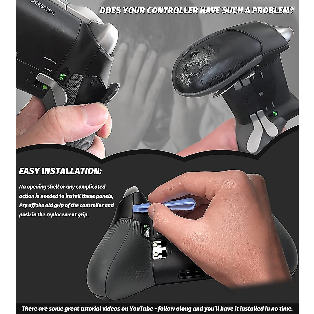 AQIDAP Controller Grips Non-Slip Side Rails Grips Back Replacement Rear Handle Panels Kits Rubberized Right Left Side Rails for Xbox One Elite Controller (Model 1698)